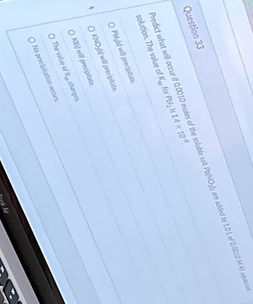 Question 33 solution. The value of K3 for Pbl21 | Chegg.com