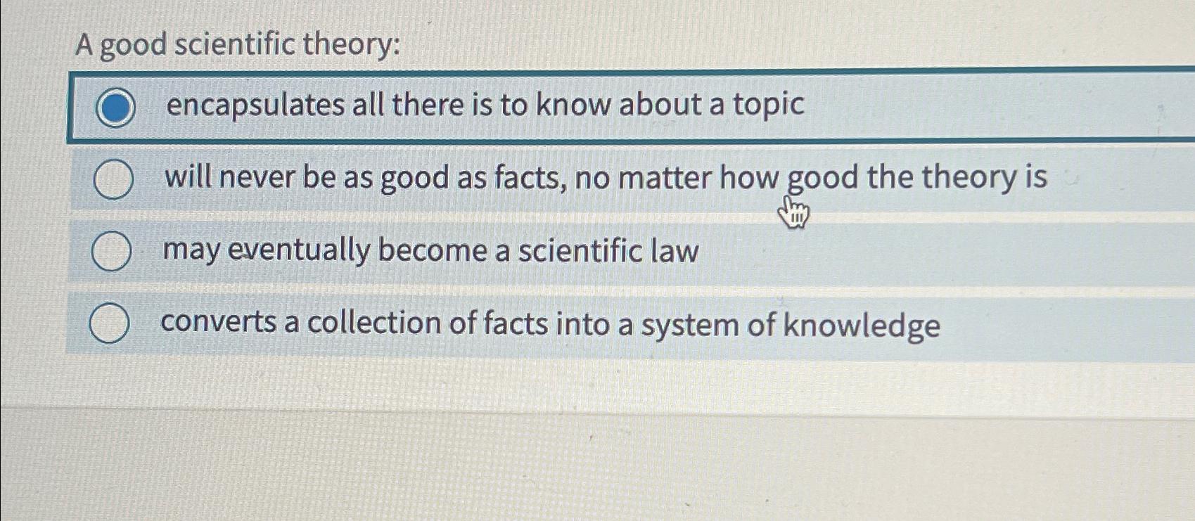 Solved A good scientific theory:encapsulates all there is to | Chegg.com