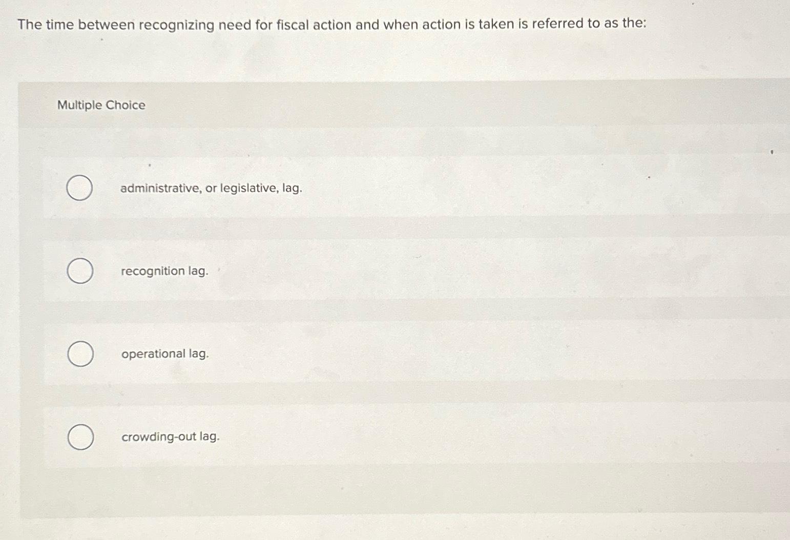 Solved The time between recognizing need for fiscal action | Chegg.com