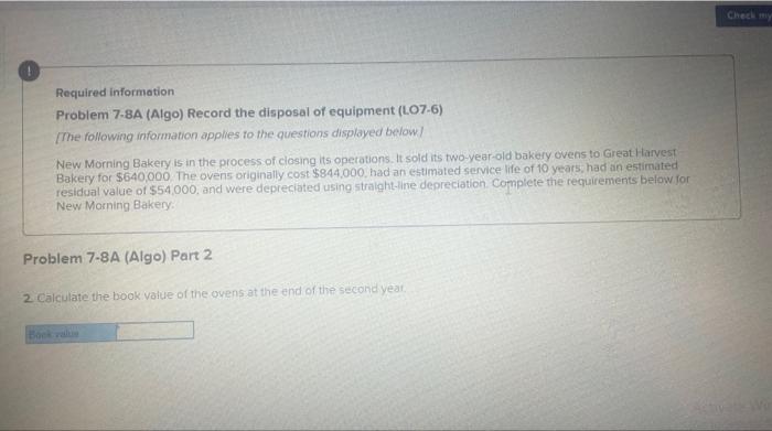 Solved Required information Problem 7.8A (Algo) Record the | Chegg.com