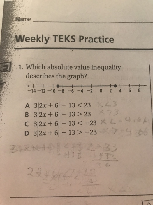 Solved ame Weekly TEKS Practice 1. Which absolute value | Chegg.com