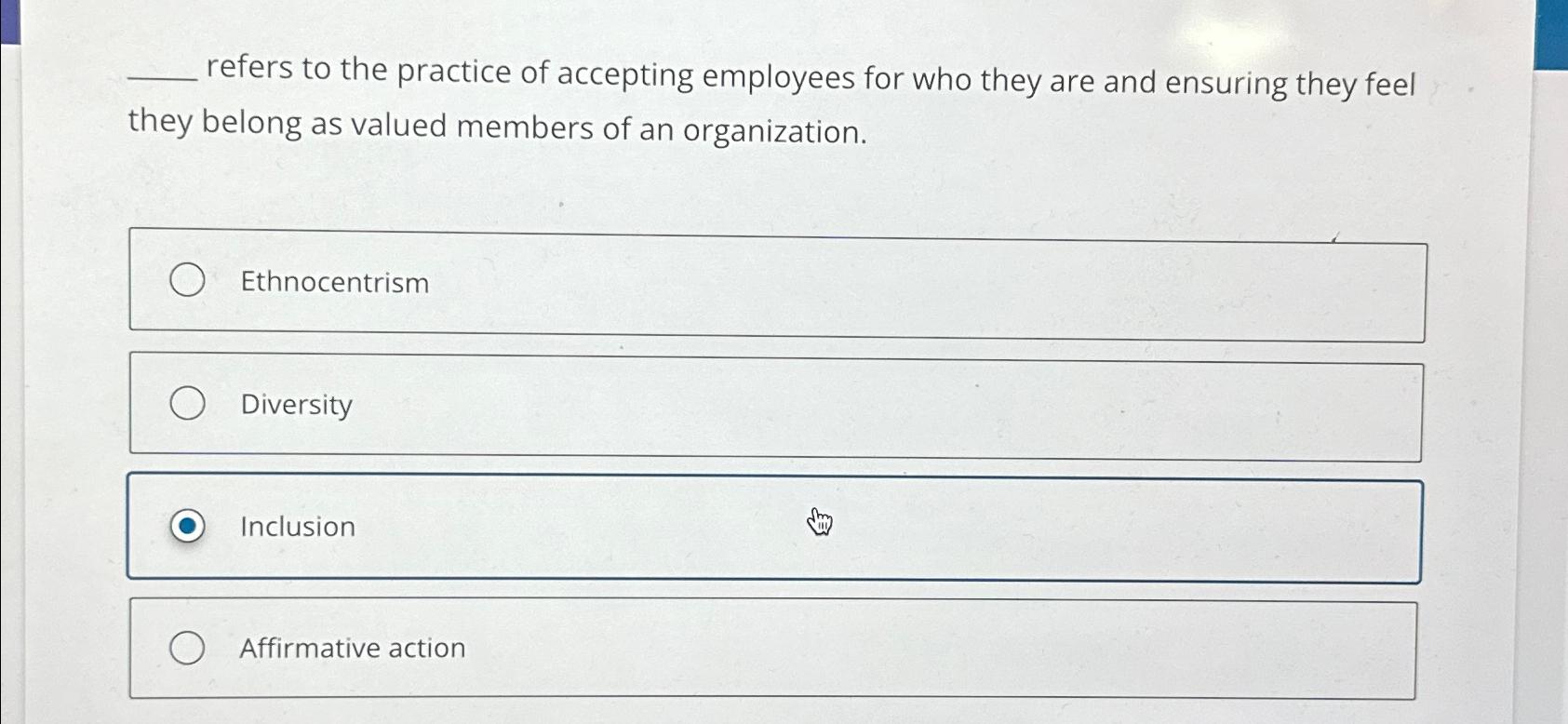 Solved refers to the practice of accepting employees for who | Chegg.com
