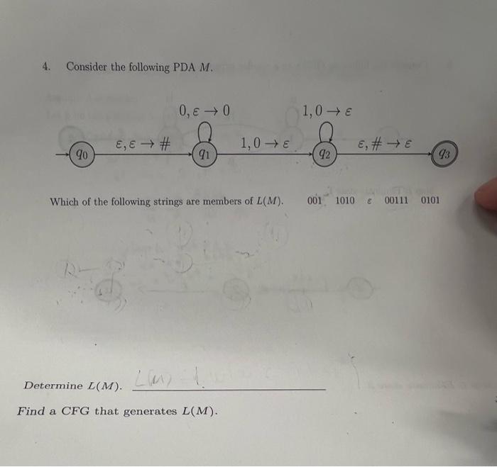 Solved 4. Consider the following PDA M. Which of the | Chegg.com