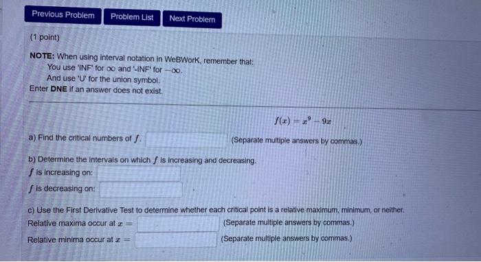 Solved Previous Problem Problem List Next Problem (1 point) | Chegg.com