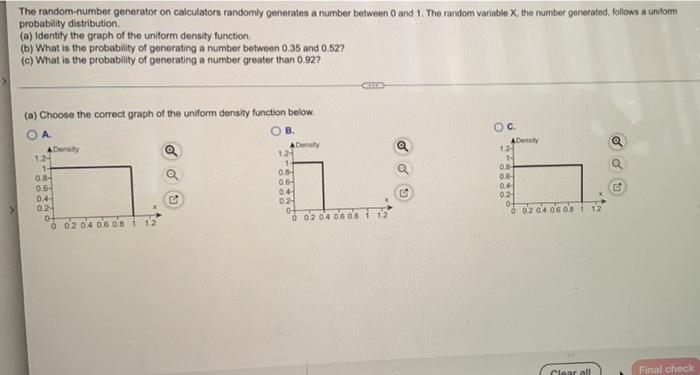 Solved The random-number generator on calculators randomly | Chegg.com