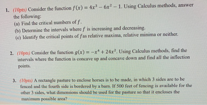 Solved 1. (10pts. Consider the function f(x) = 4x3 - 6x2 – | Chegg.com