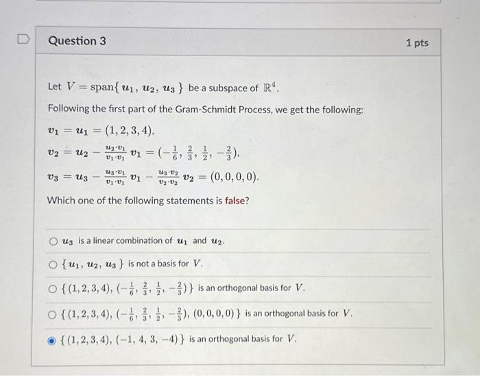 Let V=span{u1,u2,u3} be a subspace of R4. Following | Chegg.com