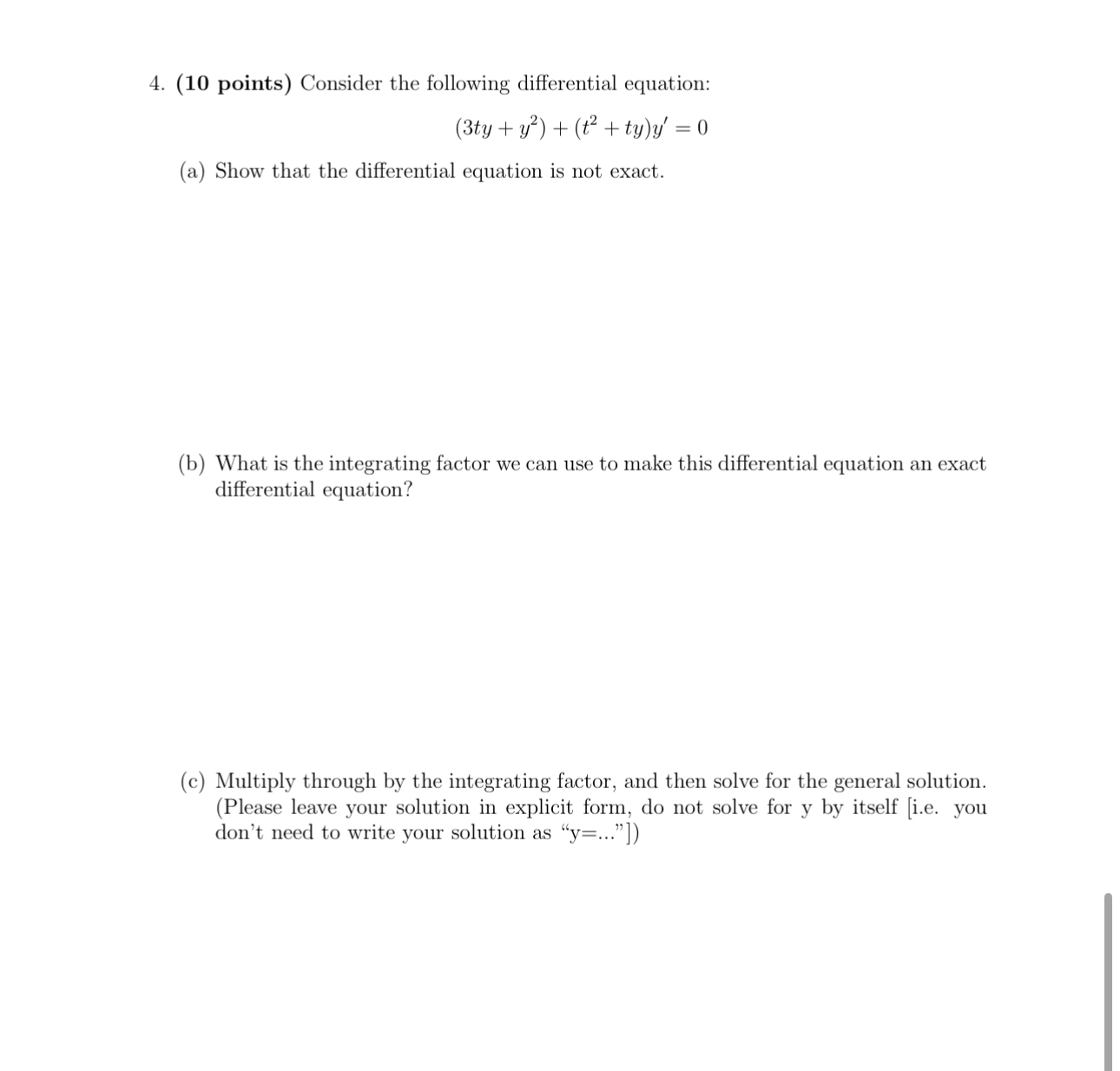 Solved (10 ﻿points) ﻿Consider the following differential | Chegg.com