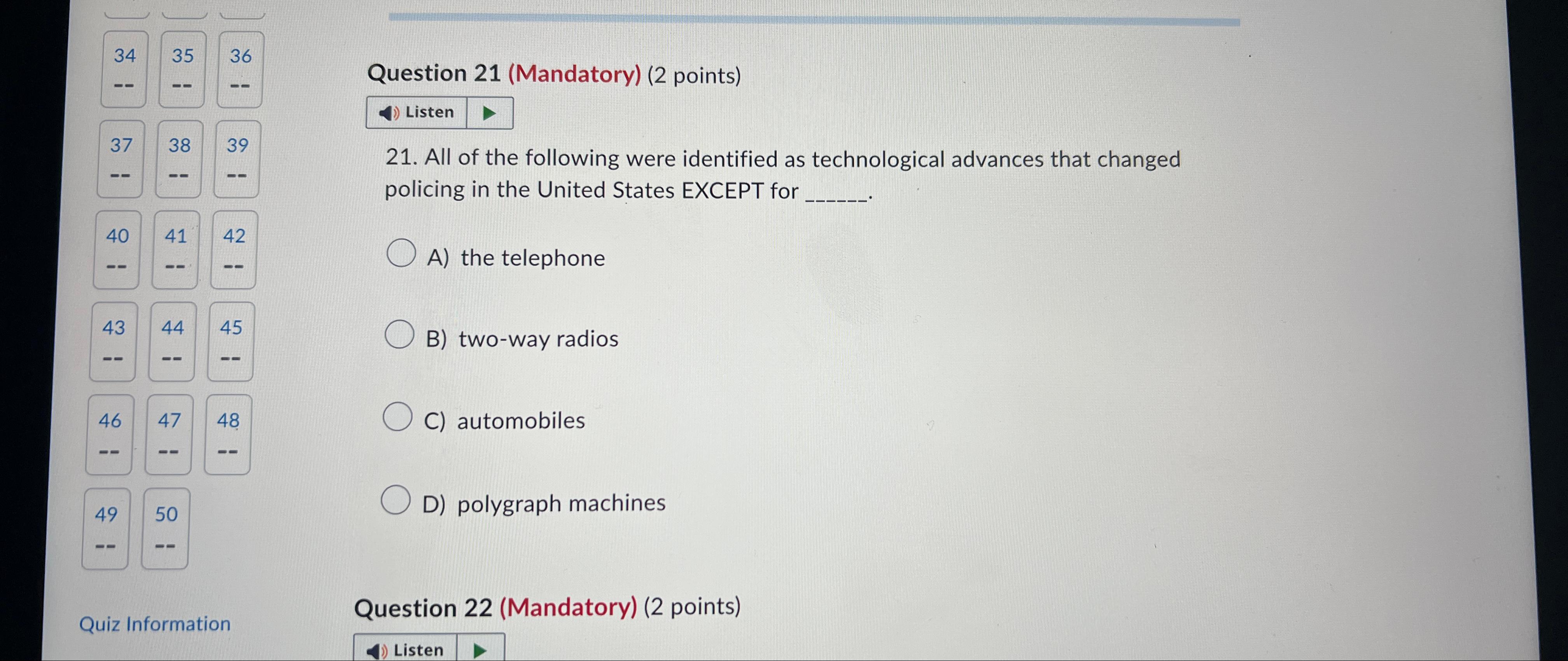 Solved Question 21 (Mandatory) (2 ﻿points)Listen37,38,3921. | Chegg.com