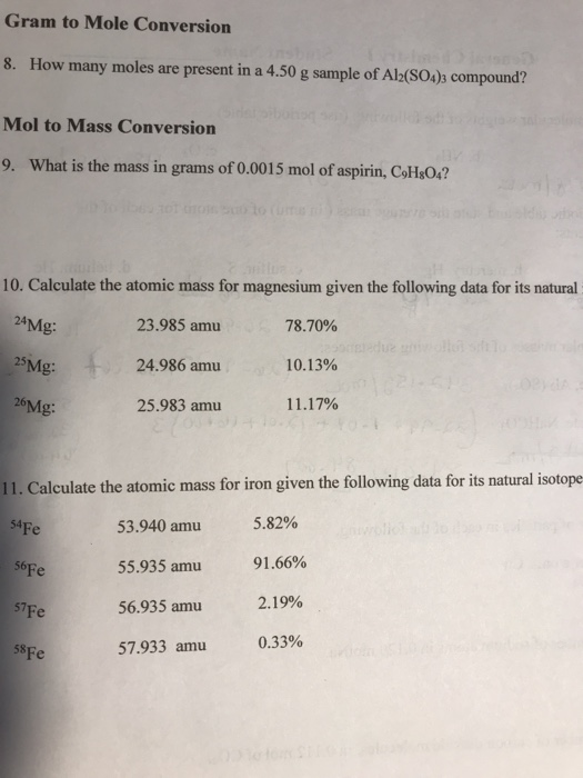 Solved Gram to Mole Conversion 8. How many moles are present | Chegg.com