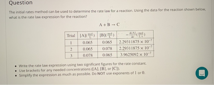 Solved Question The Initial Rates Method Can Be Used To