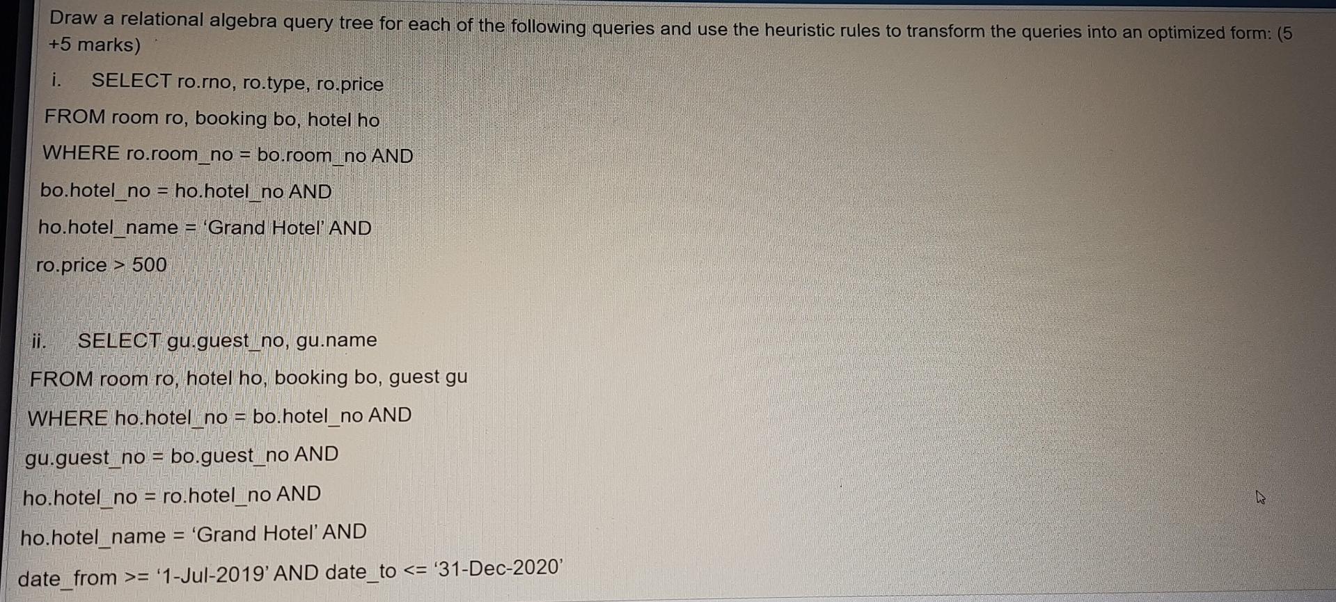 Solved Draw a relational algebra query tree for each of the | Chegg.com