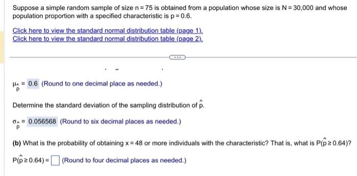 Solved Suppose a simple random sample of size n=75 is | Chegg.com