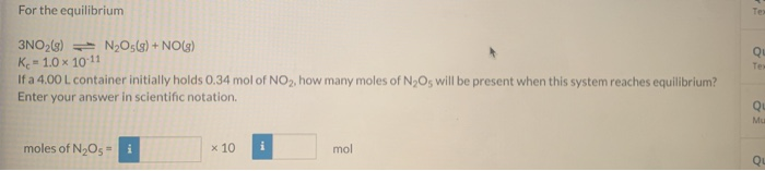 Solved For the equilibrium Tel QI Ter 3NO2(g) = N2O(g) + | Chegg.com