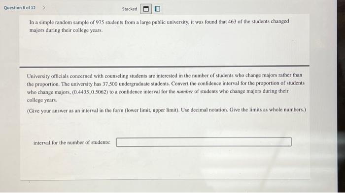 Solved In a simple random sample of 975 students from a | Chegg.com
