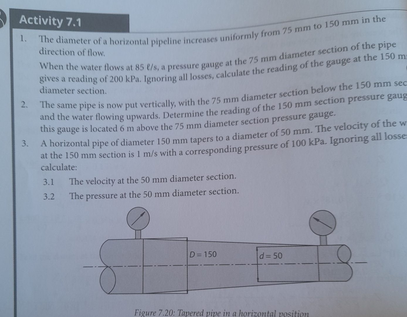 Solved Activity 7.1The diameter of a horizontal pipeline | Chegg.com