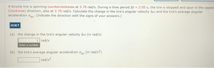 Solved A bicycle tire is spinning counterclockwise at 3.70 | Chegg.com