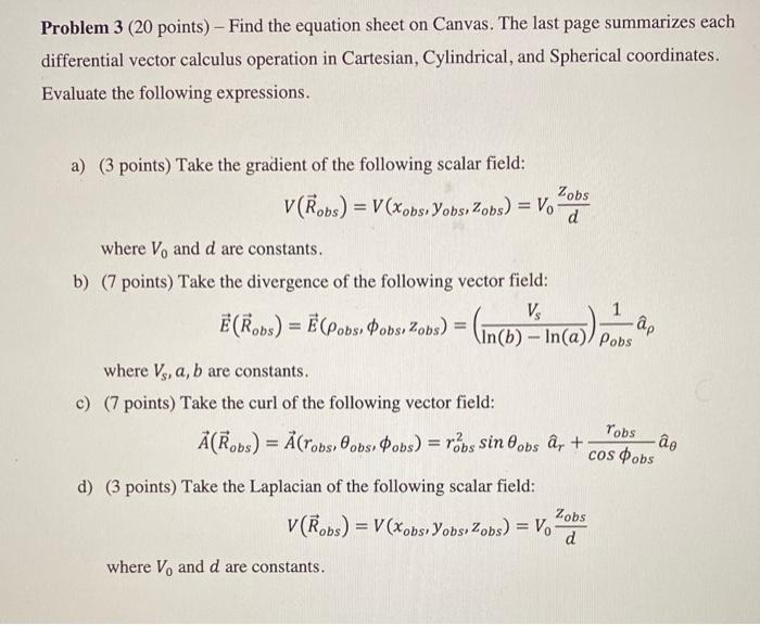 Solved Problem 3 ( 20 points) - Find the equation sheet on | Chegg.com