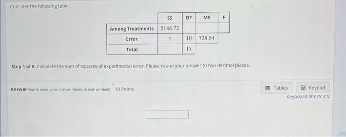 Solved Consider the following table: Step 1 of 8: Calculate | Chegg.com