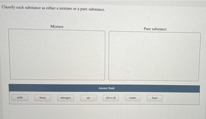 Solved Classify each substance as either a mixture or a pure | Chegg.com