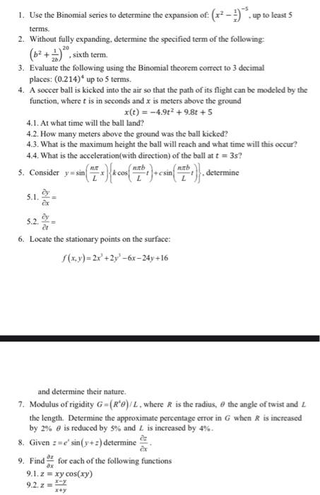 Solved 1. Use the Binomial series to determine the expansion | Chegg.com