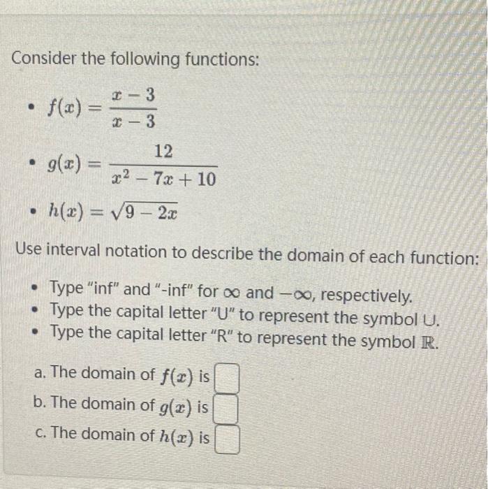 Solved Consider the following functions: - f(x)=x−3x−3 | Chegg.com