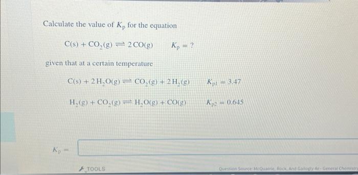 Solved The equilibrium constant for the chemical equation | Chegg.com