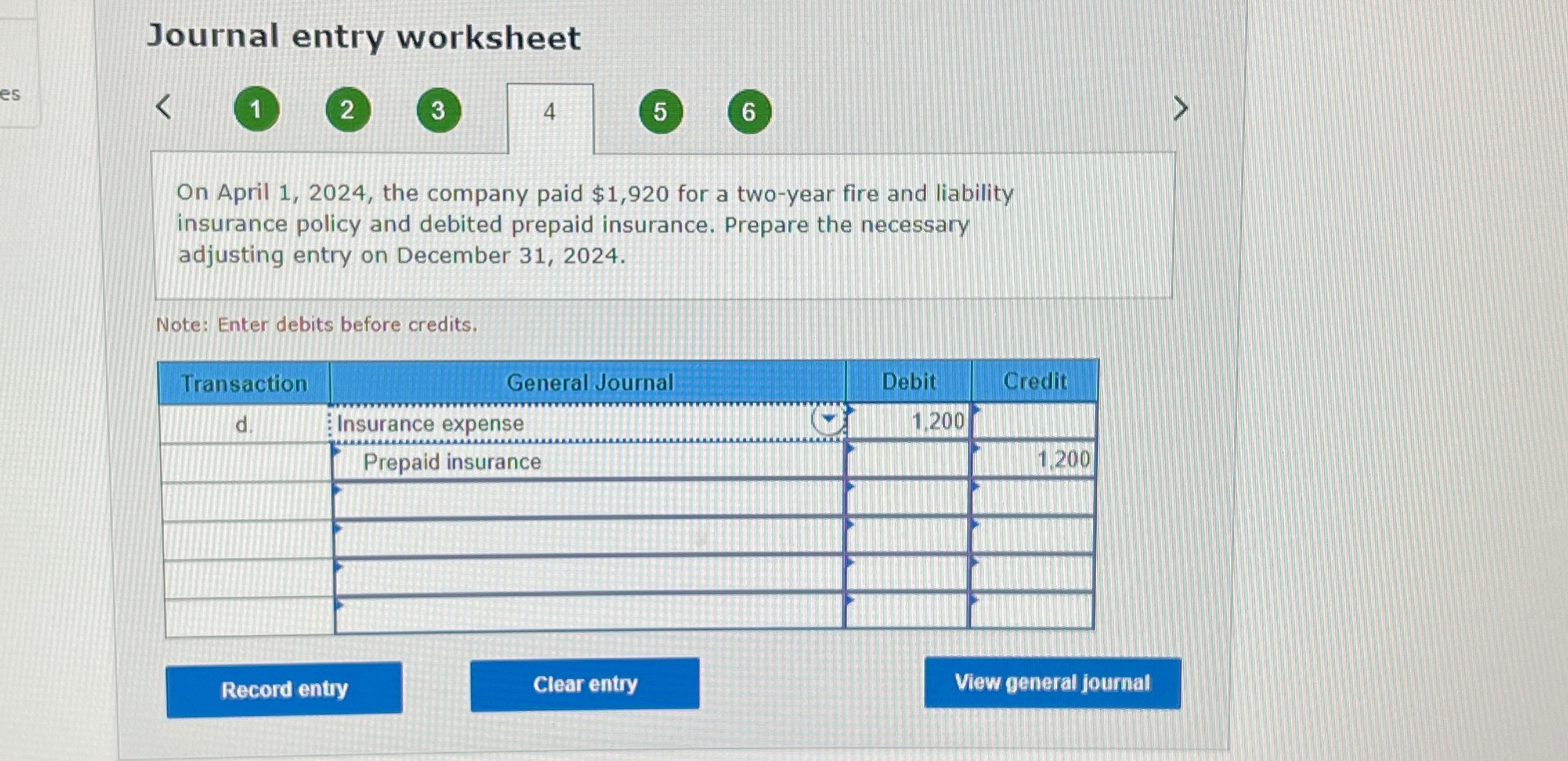 Solved Journal entry worksheet123456On April 1,2024 , ﻿the | Chegg.com
