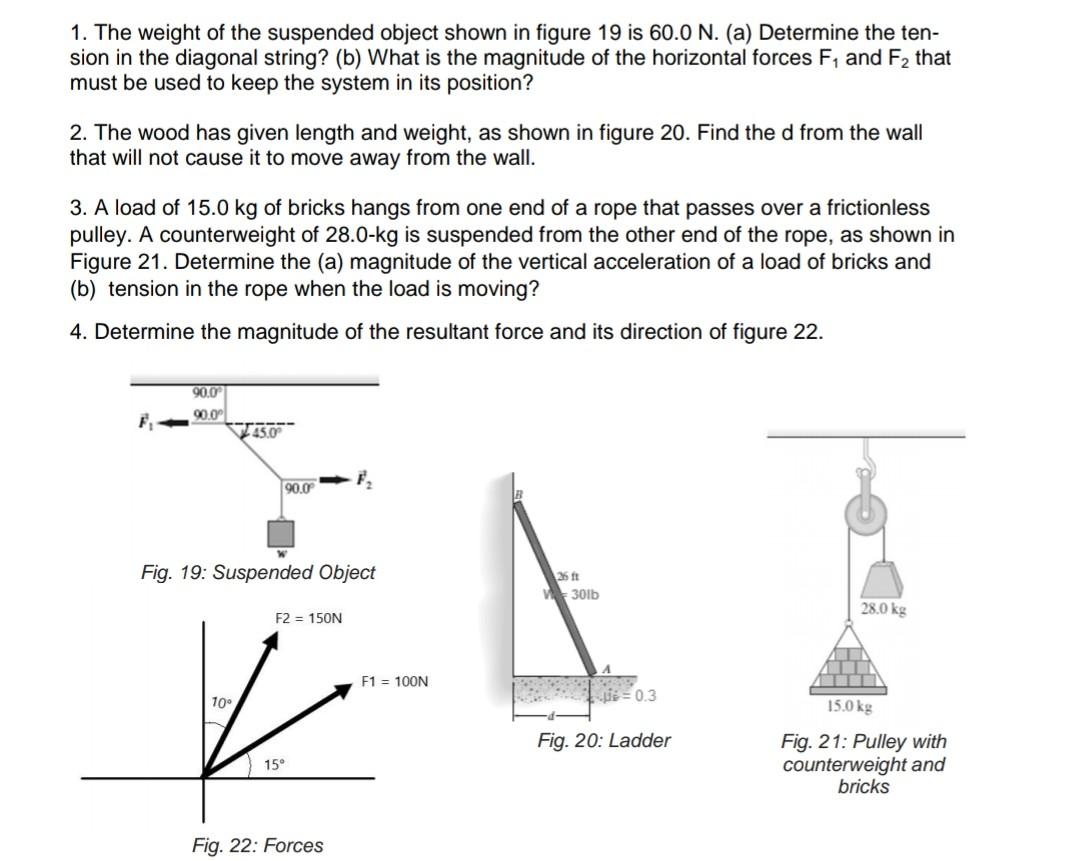 Solved 1. The weight of the suspended object shown in figure | Chegg.com