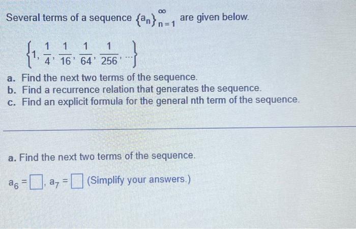 Solved Several terms of a sequence (an) are given below. n 1 | Chegg.com