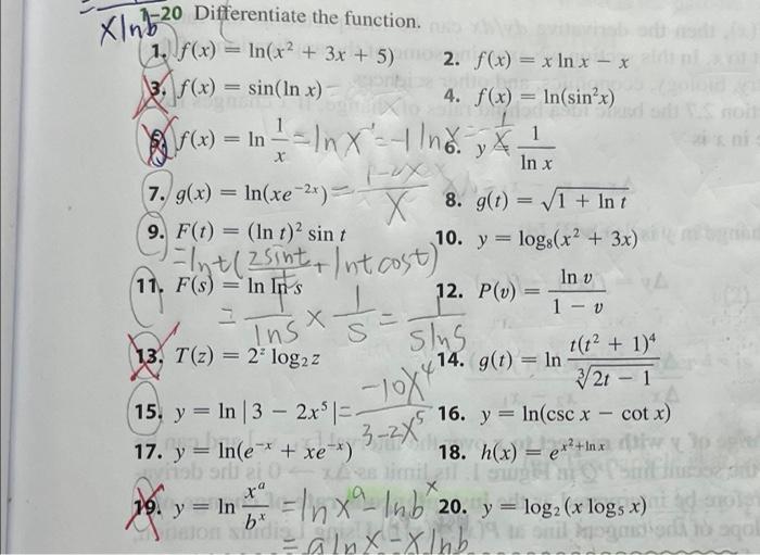 Solved xlnb3−20 Differentiate the function. 1. | Chegg.com
