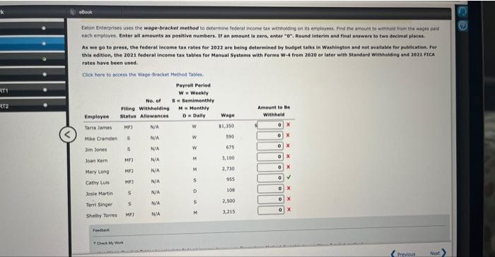 To use the wage-bracket method for Manual Payroll | Chegg.com