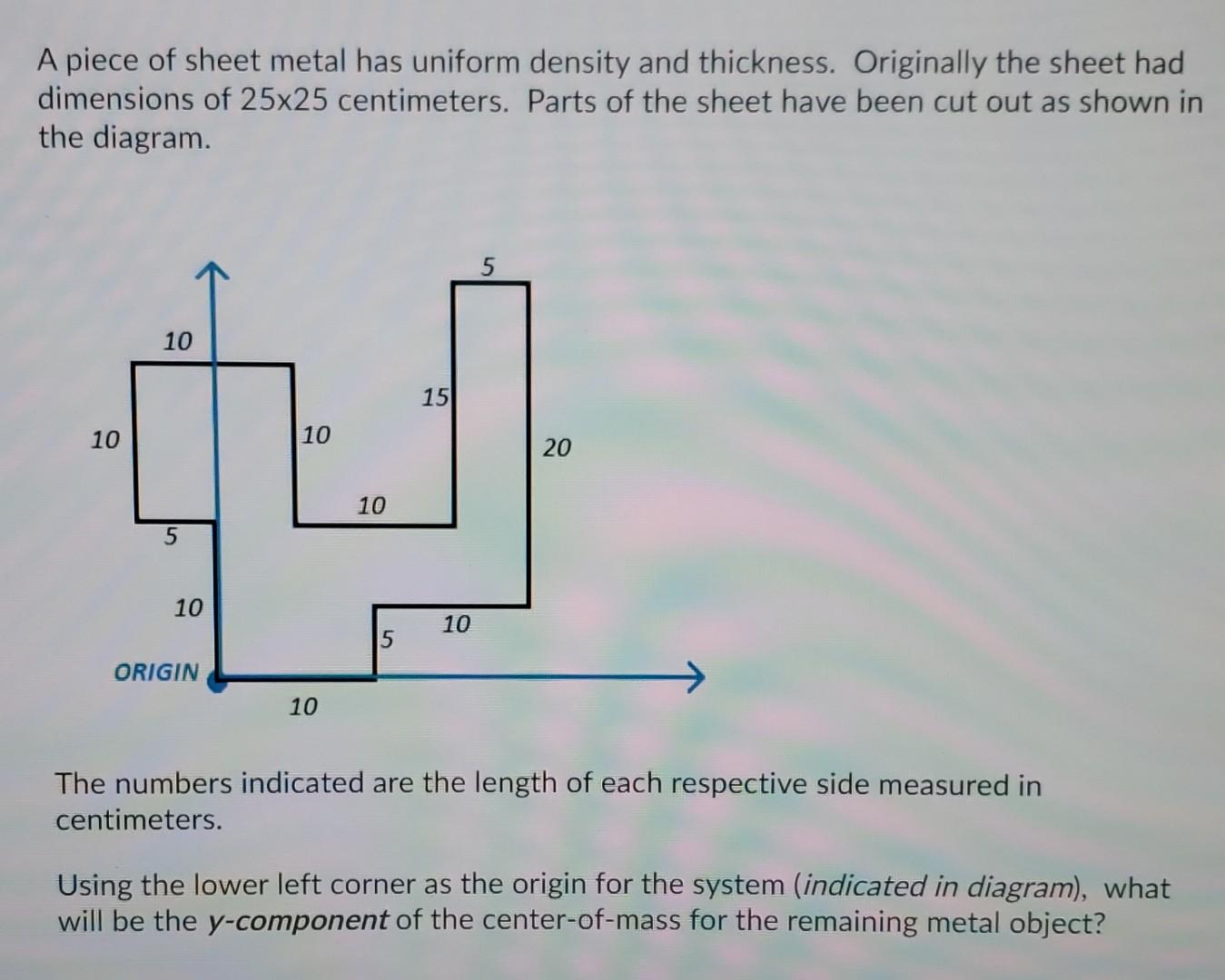 Solved A piece of sheet metal has uniform density and | Chegg.com