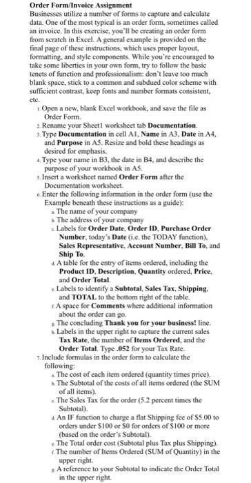 Solved Order Form/Invoice Assignment Businesses utilize a | Chegg.com