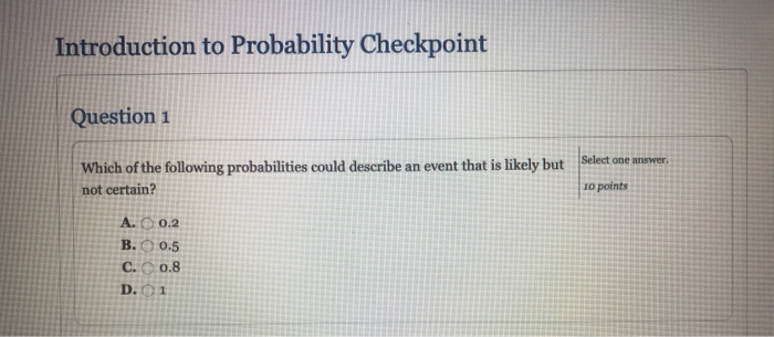 Solved Introduction to Probability Checkpoint Question 1 | Chegg.com