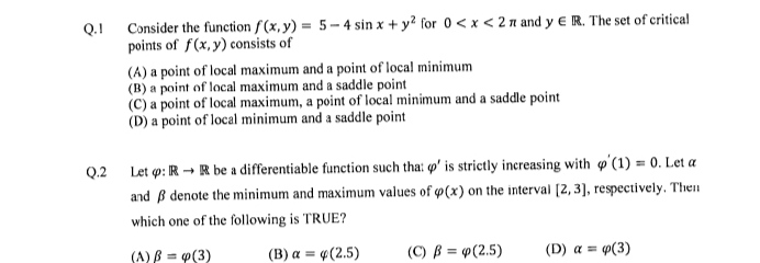 Solved Q. 1 ﻿Consider the function f(x,y)=5-4sinx+y2 ﻿for | Chegg.com