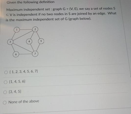 Solved Given the following definition Maximum independent | Chegg.com
