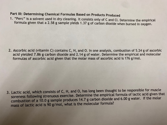 Solved Part III: Determining Chemical Formulas Based on | Chegg.com