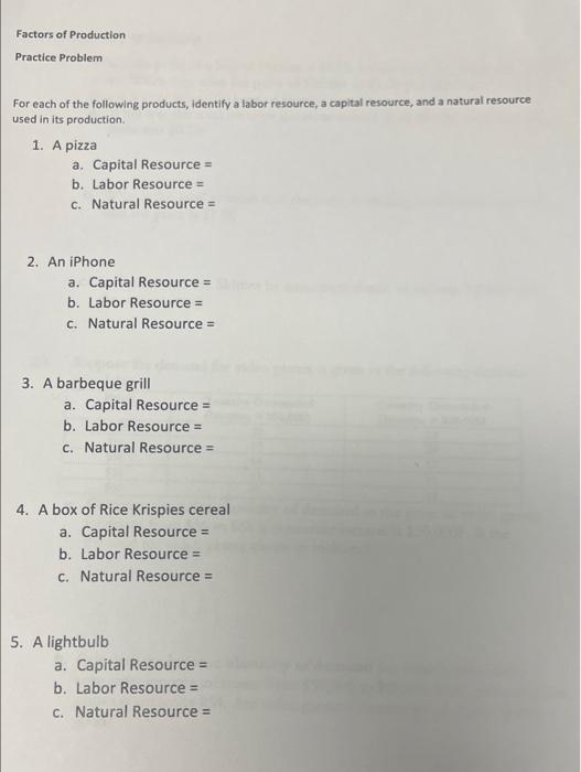 Solved For each of the following products, identify a labor | Chegg.com