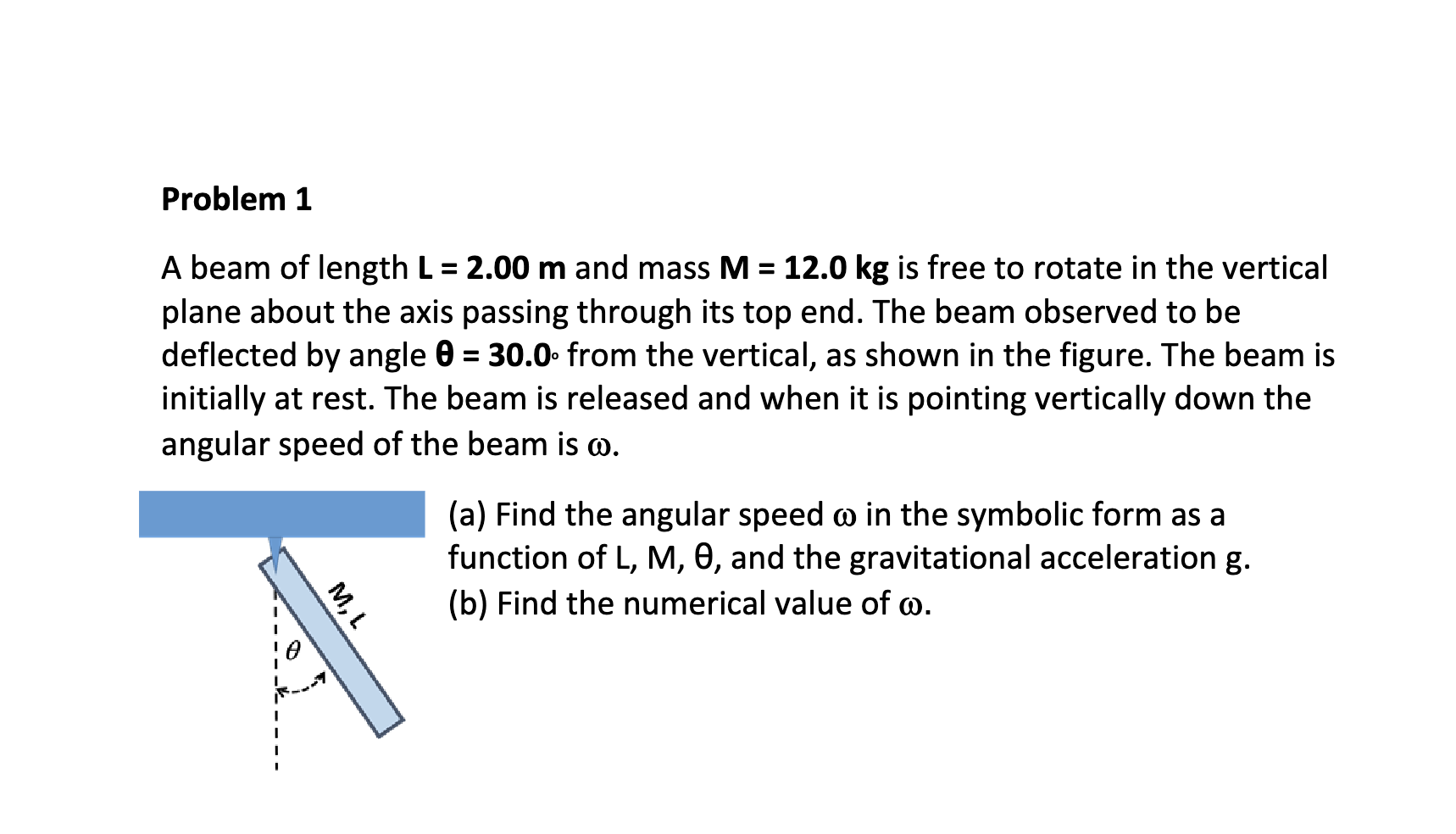 Solved Problem 1A beam of length L=2.00m ﻿and mass M=12.0kg | Chegg.com