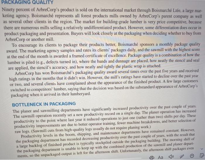 Solved ArbreCorp Ltée is a sawmill operation in Quebec that | Chegg.com