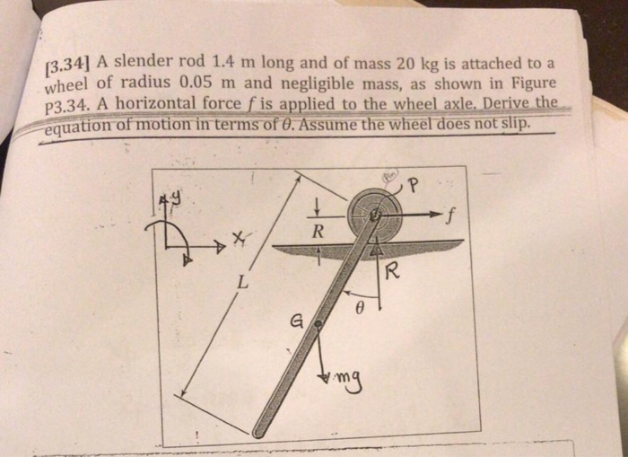 Solved 13.34] A slender rod 1.4 m long and of mass 20 kg is | Chegg.com