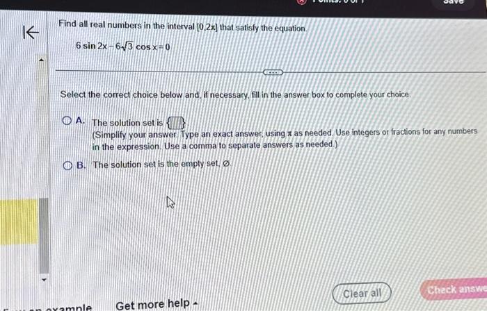 Solved Find all real numbers in the interval [0,2π] that | Chegg.com