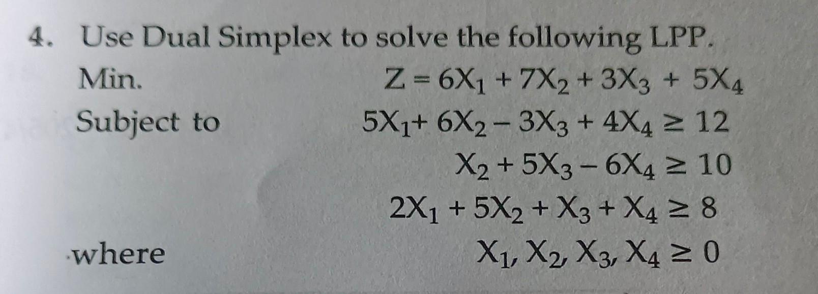 Use Dual Simplex to solve the following LPP. Min. | Chegg.com