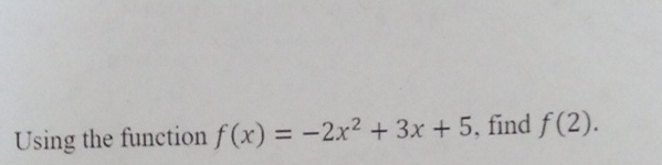 Solved Using the function f(x)=-2x2+3x+5, ﻿find f(2). | Chegg.com
