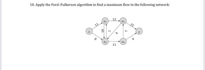 Solved 10. Apply the Ford-Fulkerson algorithm to find a | Chegg.com