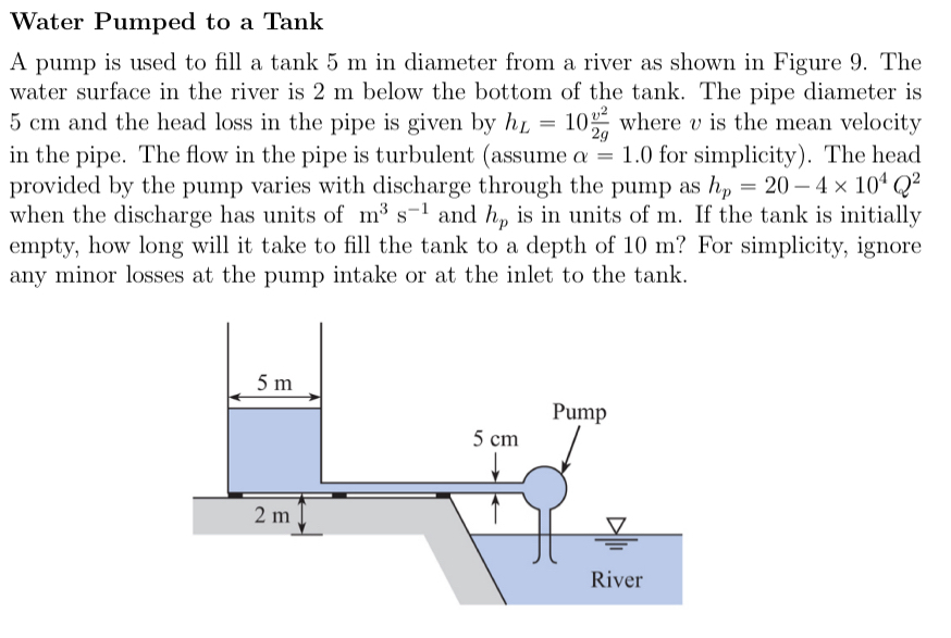 Water Pumped to a TankA pump is used to fill a tank | Chegg.com