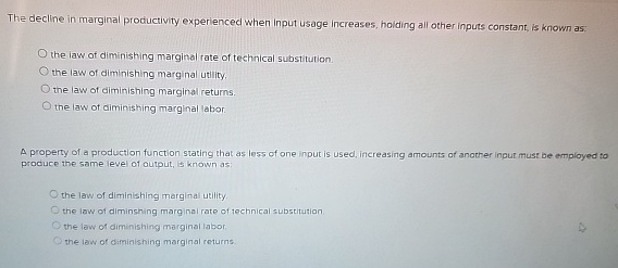 Solved The decline in marginal prodiuctivity experienced | Chegg.com