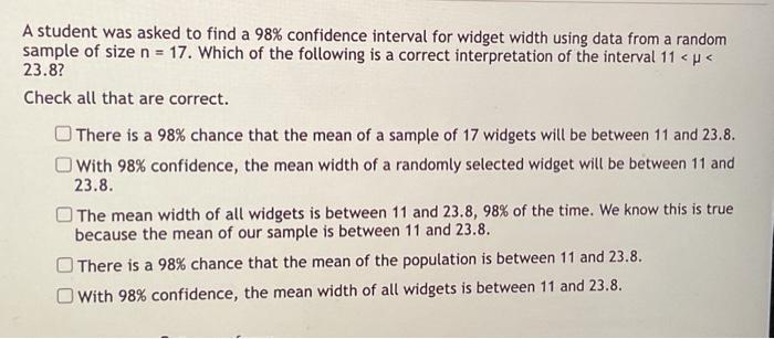 Solved A student was asked to find a 98% confidence interval | Chegg.com