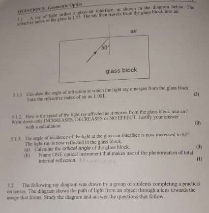 Solved QUSTION 5: Geometric Optics5. ﻿A ny of light strikes | Chegg.com